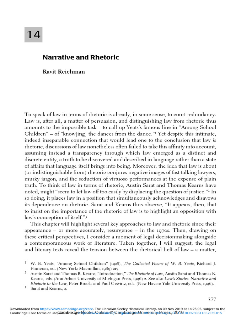 (LEÍDO) Narrative and Rethoric in law - Reichman | PDF | Rhetoric