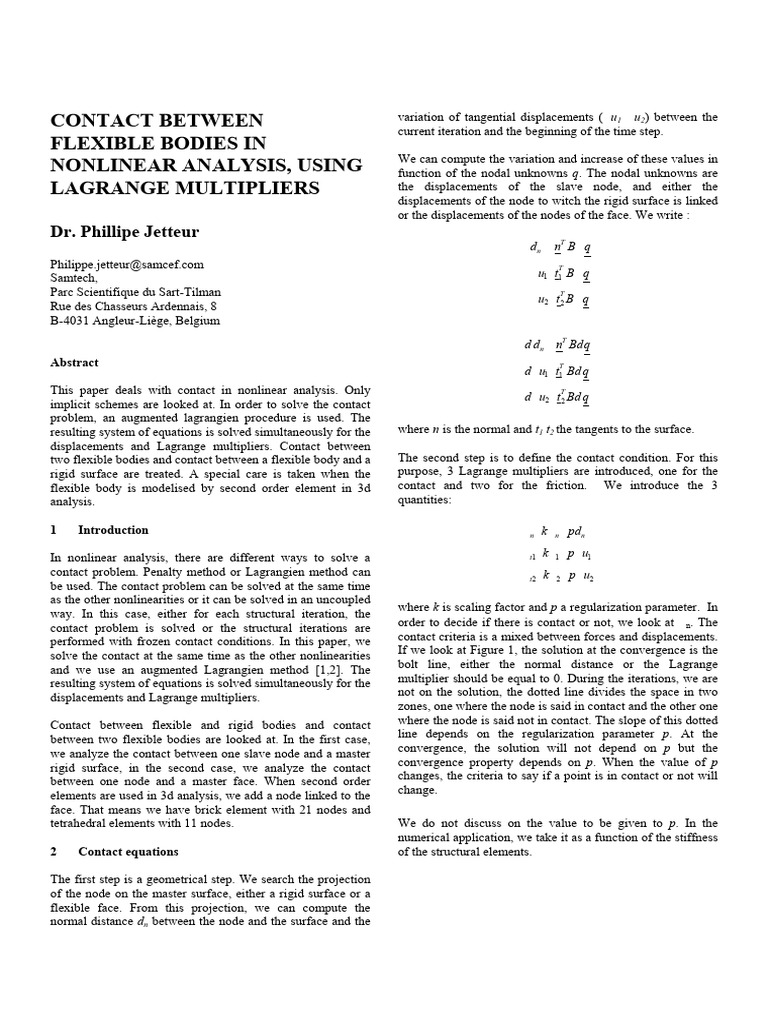 Nonlinear Contact Analysis with Lagrange Multipliers | PDF | Buckling ...