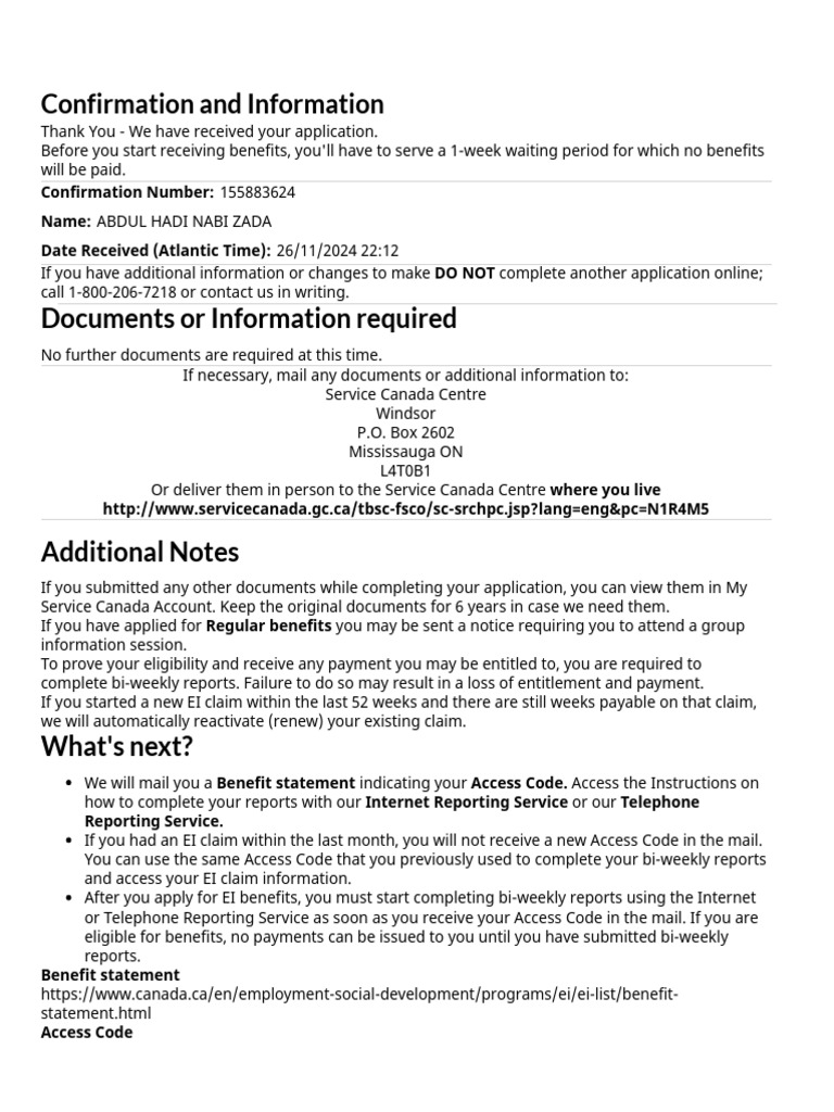 EI Application Confirmation Details | PDF | Service Industries