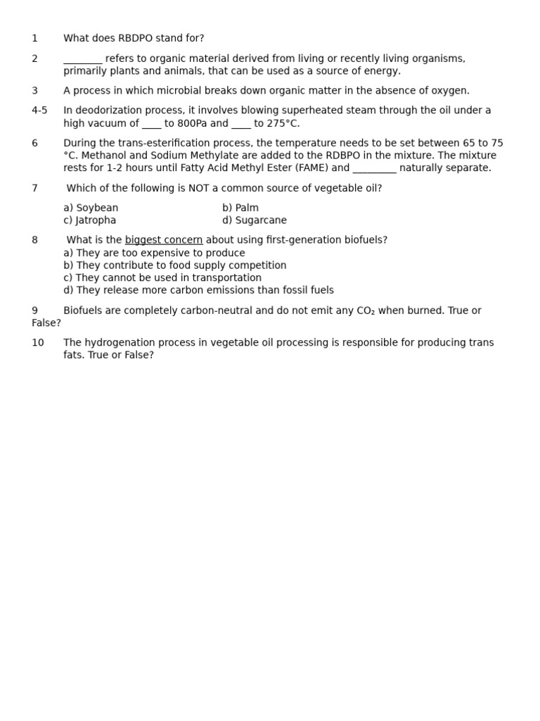 Understanding RBDPO and Biofuel Processes | PDF | Biofuel | Palm Oil