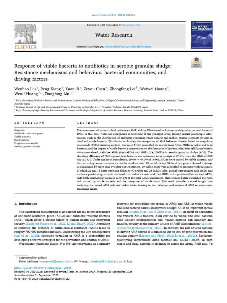 Antibiotic Resistance in Aerobic Granular Sludge | PDF | Real Time ...
