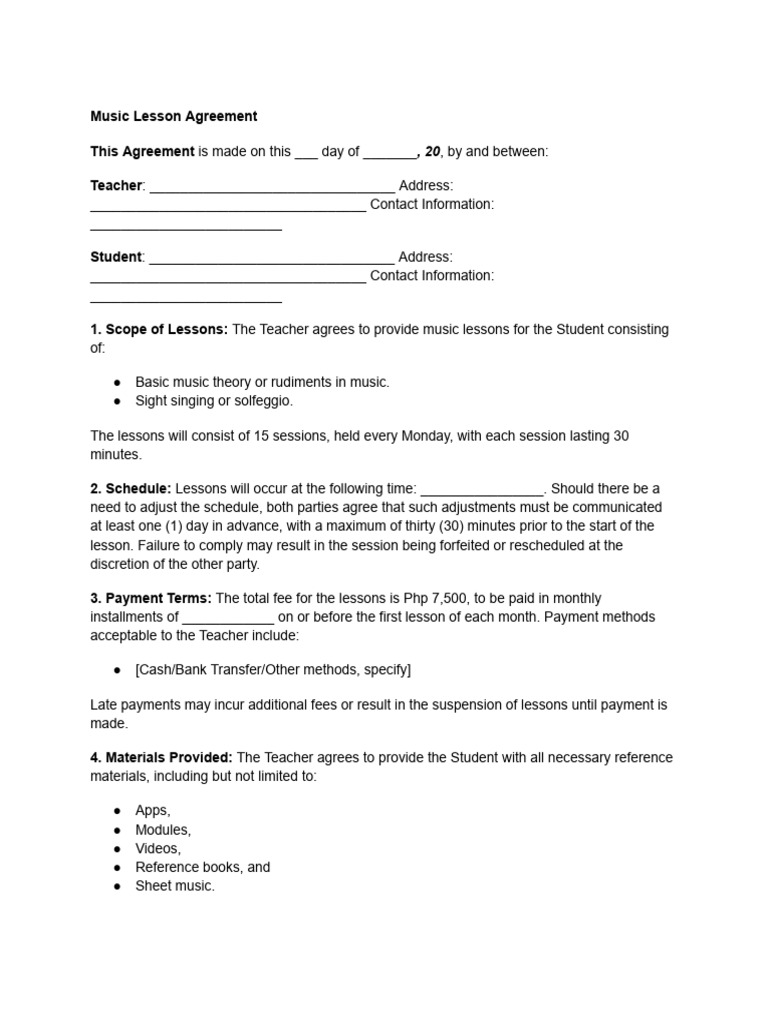 Music Lesson Agreement Template | PDF