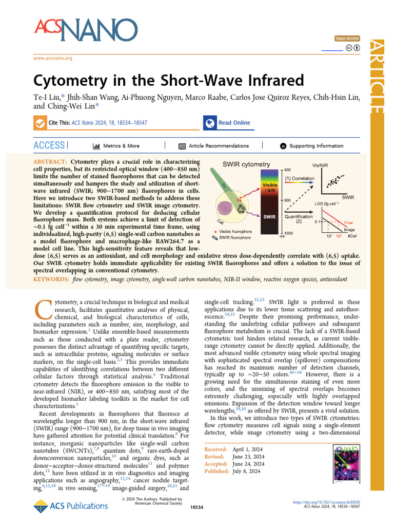 SWIR Cytometry: Enhanced Cell Analysis | PDF | Flow Cytometry | Infrared