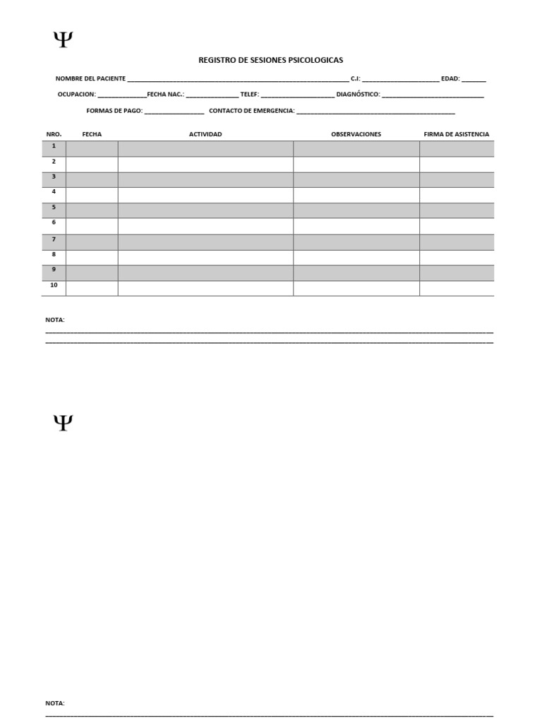 Registro de Sesiones Psicologicas Adultos | PDF
