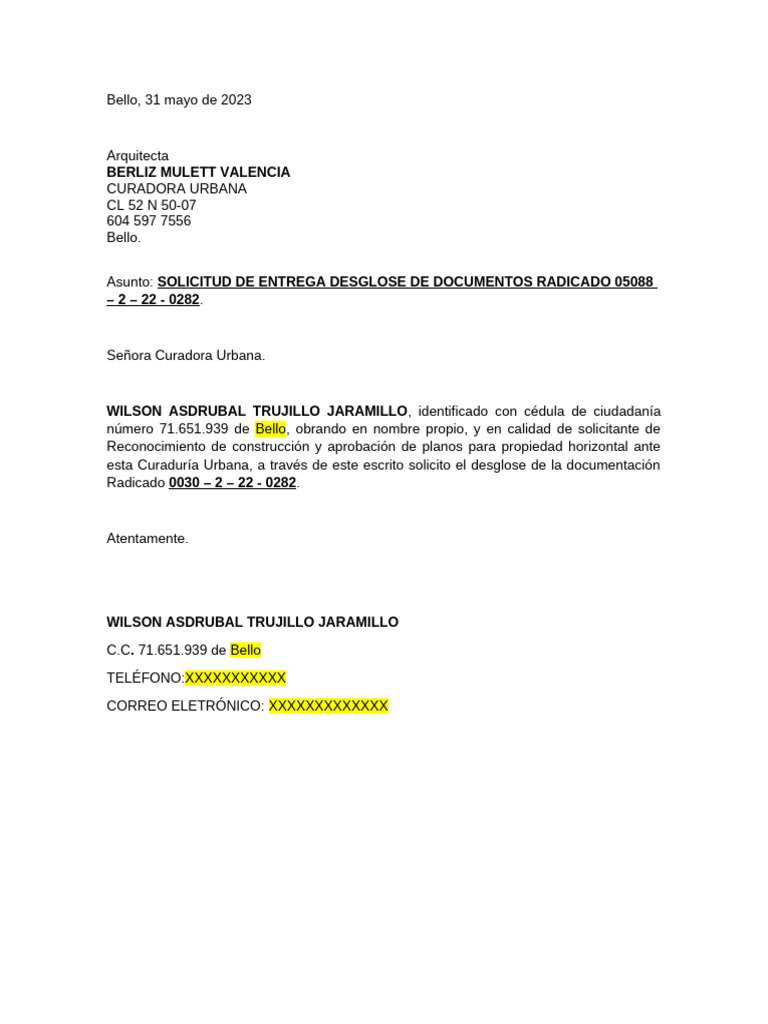 Plantilla para Solicitud Documentacion | PDF