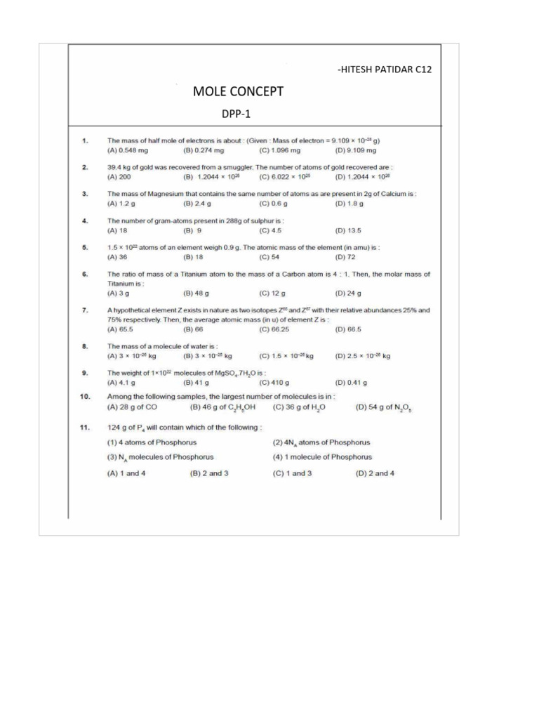 Mole Revision Sheet | PDF