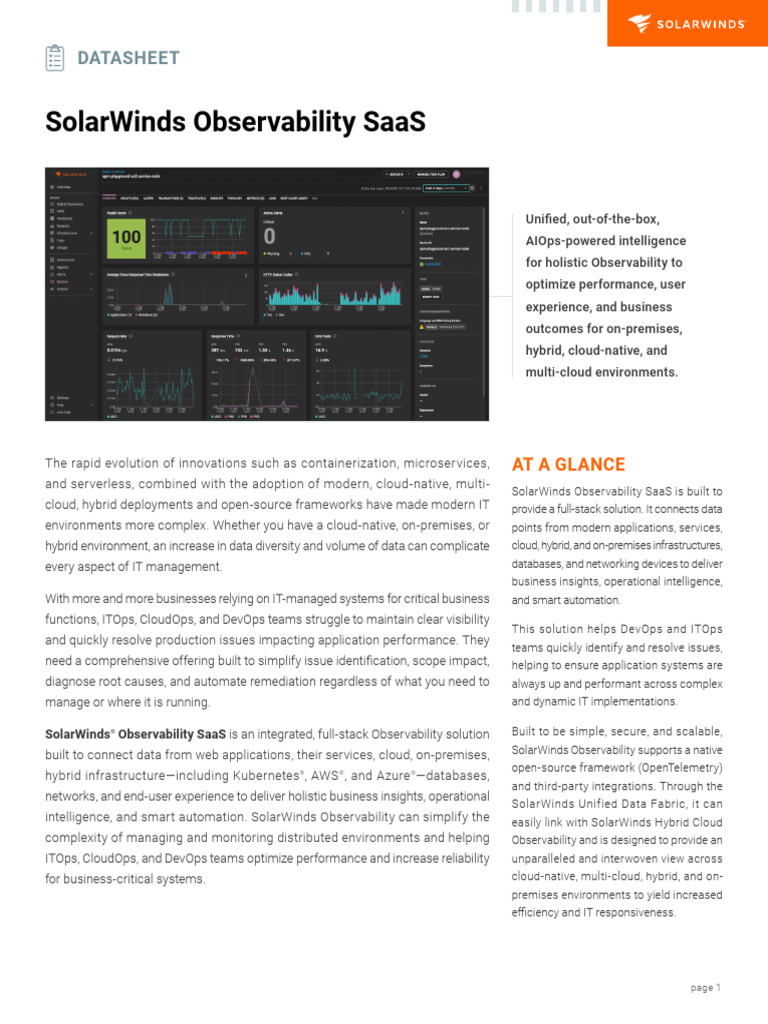 Solarwinds OBS-S Datasheet | PDF | Cloud Computing | Computer Network