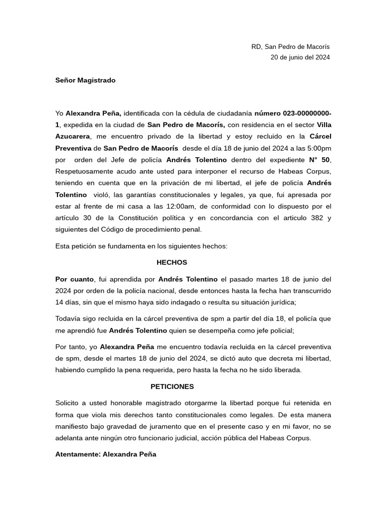 Carta De Habeas Corpus Pdf