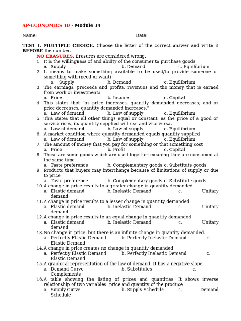 AP 10 Book Test 2 M34 FINAL | PDF | Demand | Elasticity (Economics)