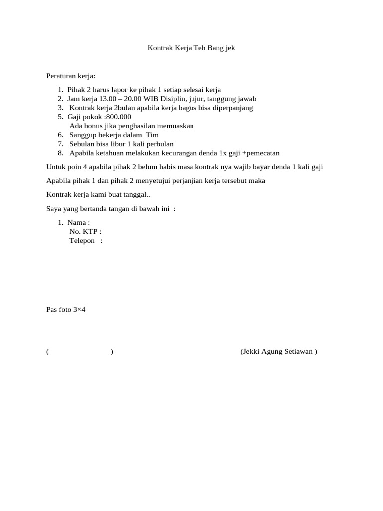 Salin-Kontrak Kerja Pisang Juragan Salinan Salinan Salinan | PDF