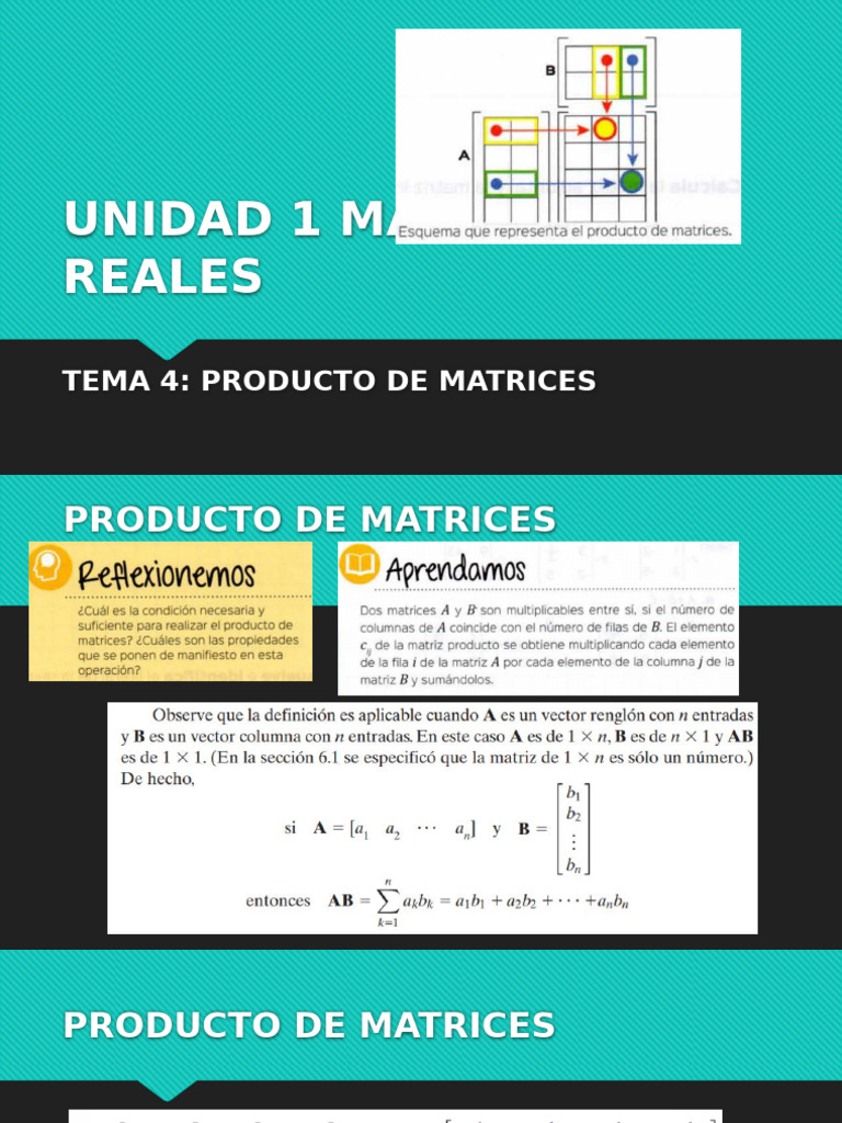 UNIDAD 1 MATRICES REALES TEMA 4 PRODUCTO | PDF
