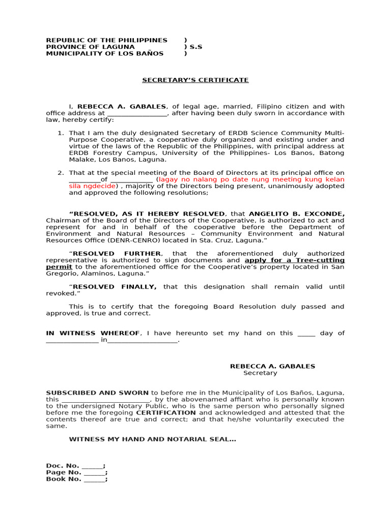 Sec Cert. Tree Cutting Permit | PDF | Justice | Crime & Violence