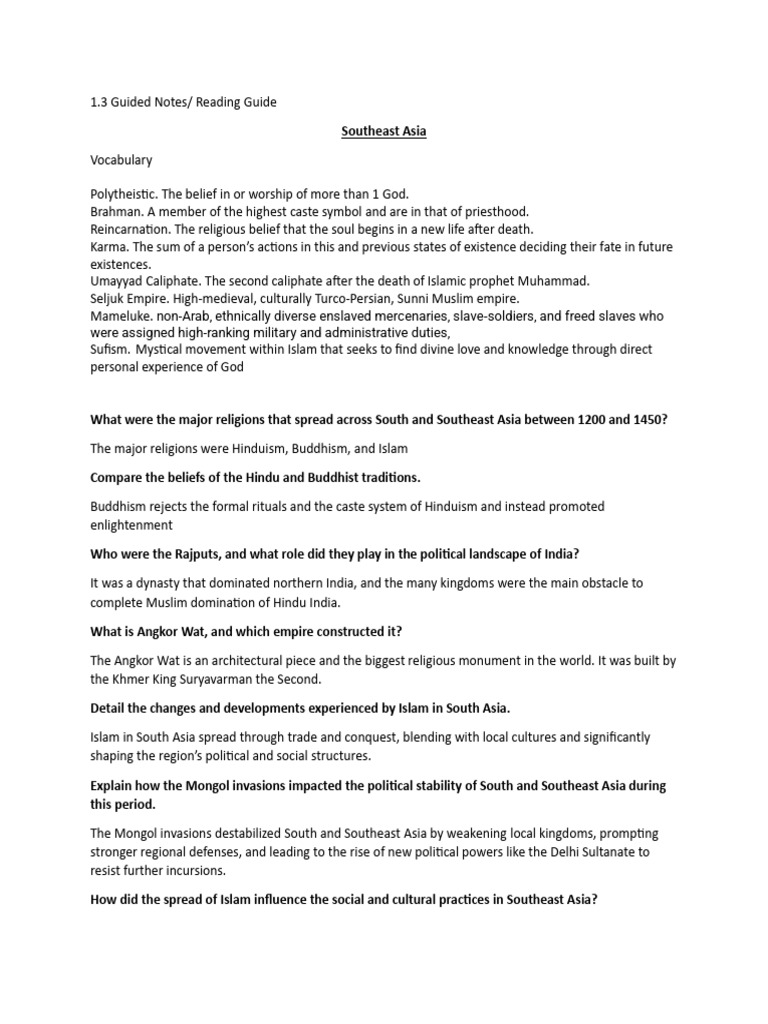 1.3 Guided Reading and Notes | PDF | Bhakti | Southeast Asia