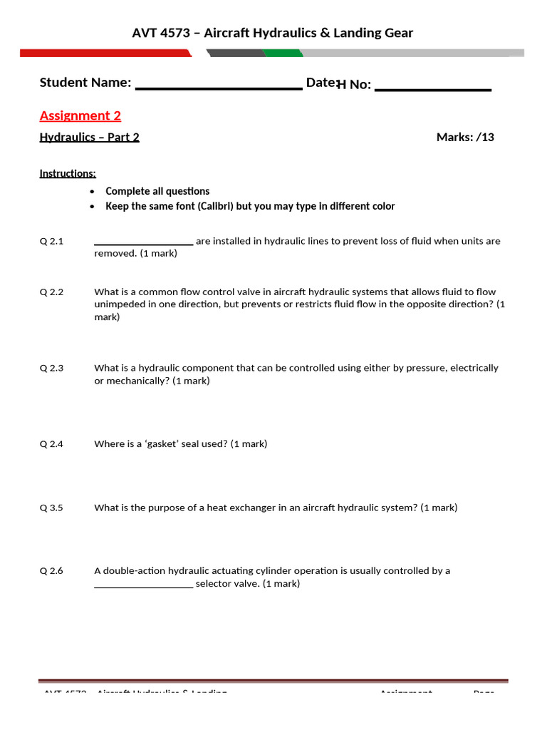 Hydraulic System - Assignment | PDF