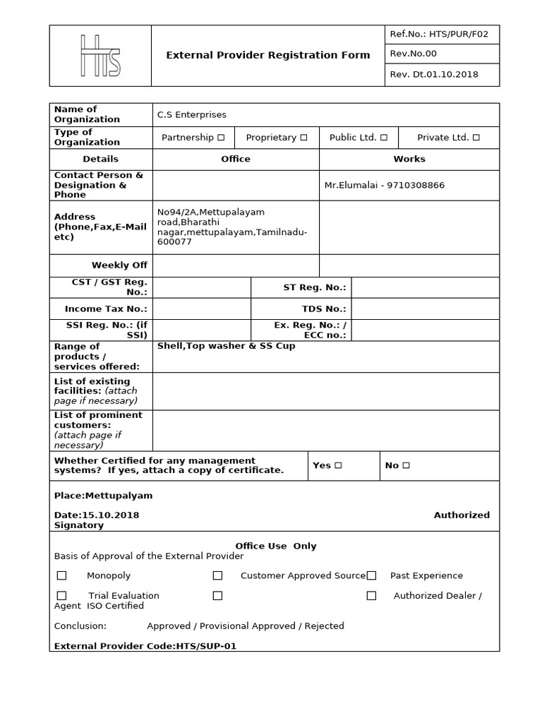 Supplier Registration Form Pdf