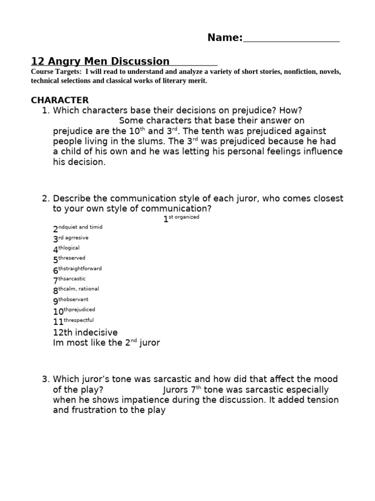 12 Angry Men: Character & Theme Analysis | PDF | Reasonable Doubt ...