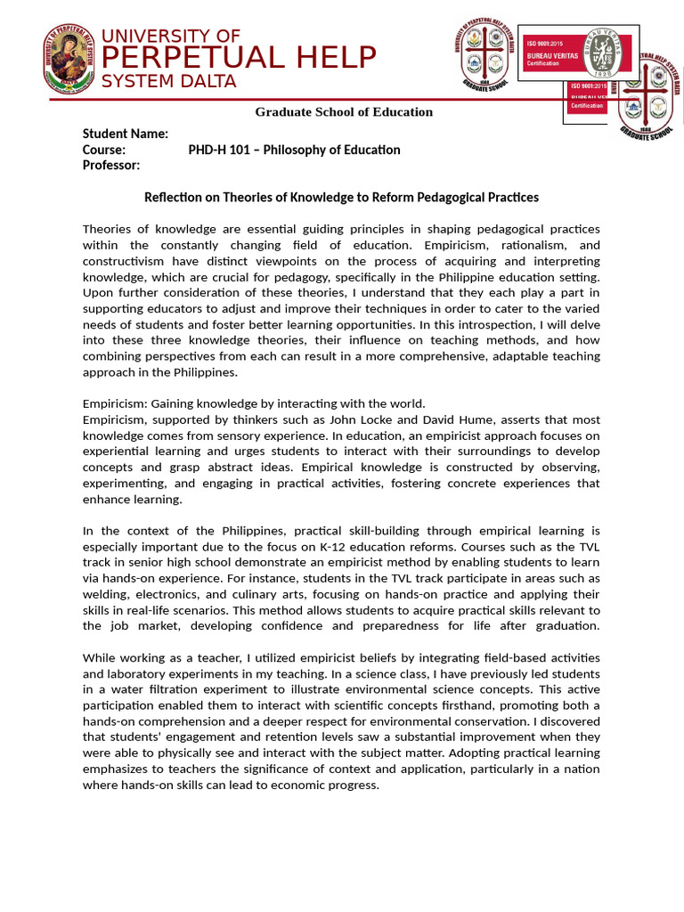 PHD Reflections 4 - Reflection On Theories of Knowledge | PDF | Constructivism (Philosophy Of ...