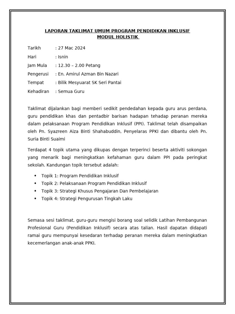 Ppi Laporan Taklimat (Guru) | PDF