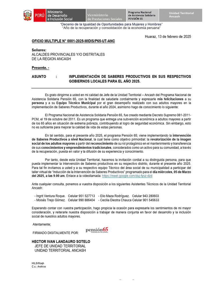 Oficios Multiple #001-2025-Saberes Productivos | PDF