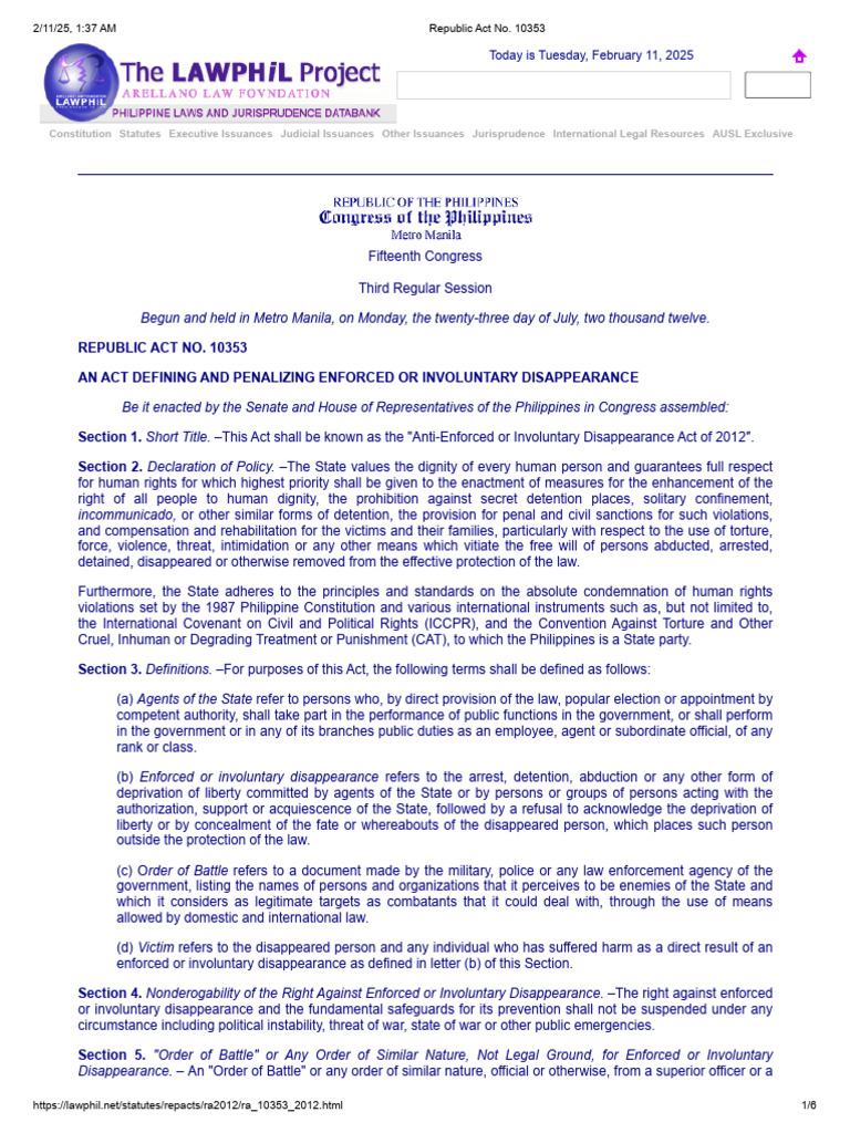 Anti-Enforced Disappearance Act 2012 | PDF | Detention (Imprisonment ...