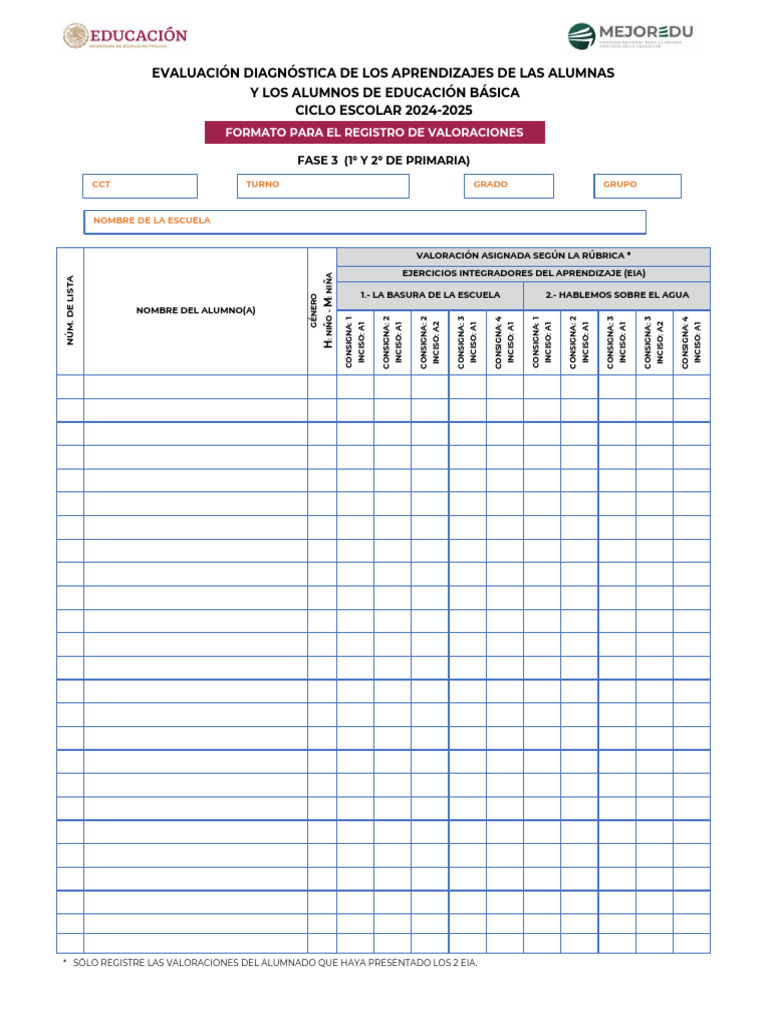 Formato - Registro - Valoraciones - Fase 3 1° | PDF | Aprendizaje