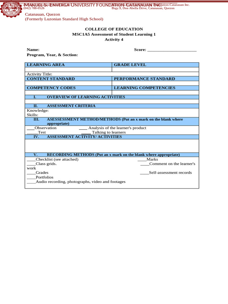 Assessment of Student Learning Guide | PDF | Cognition | Intelligence