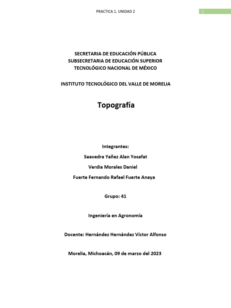 Practica 1 - U2 | PDF | Topografía | Planificación