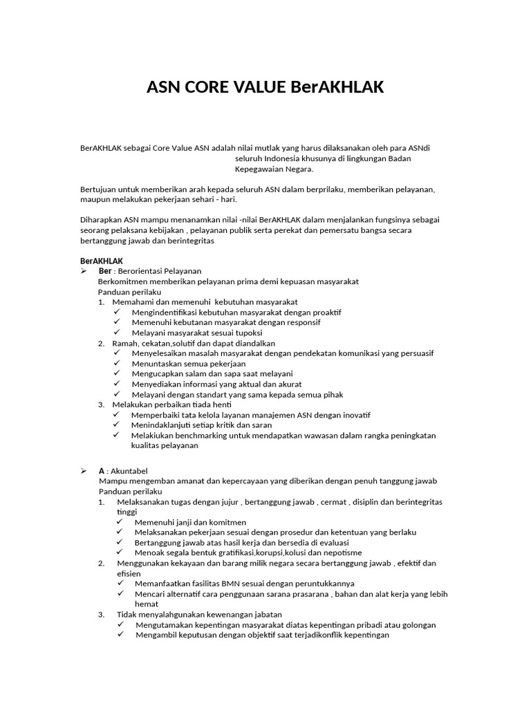 ASN CORE VALUE BerAKHLAK | PDF