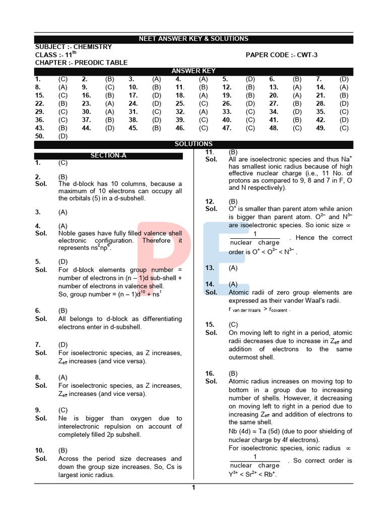 3-PREODIC-TABLE-SOLUTION | PDF | Periodic Table | Quantum Mechanics