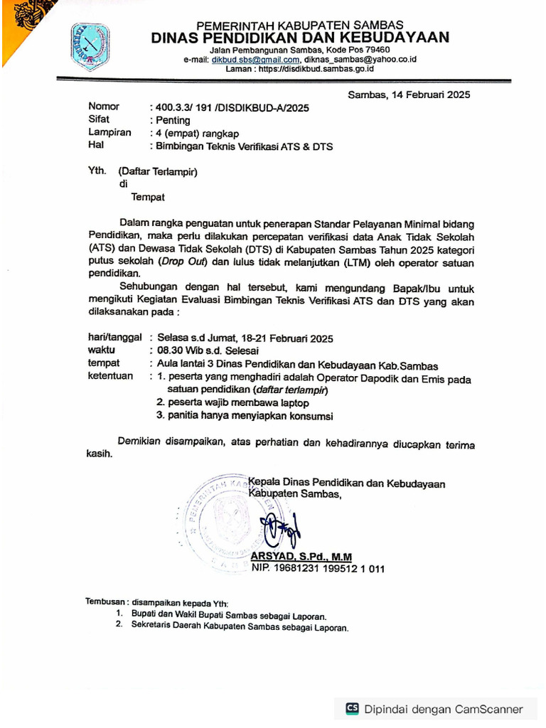 Undangan Verifikasi Lanjutan ATS DTS Oke | PDF