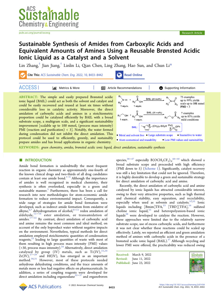 Sustainable Amide Synthesis Using BAIL | PDF | Amide | Chemical Reactions