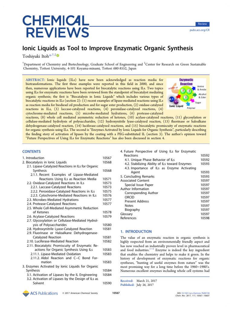 Ionic Liquids As Tool To Improve Enzymatic Organic Synthesis | PDF ...