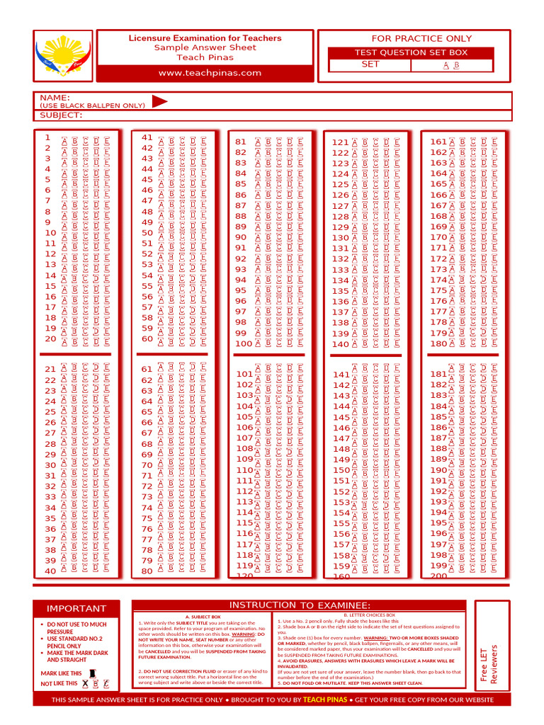 Answer Sheet For Shading | PDF