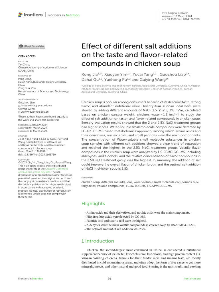 Effect of Different Salt Additions on the Taste and Flavor-related ...