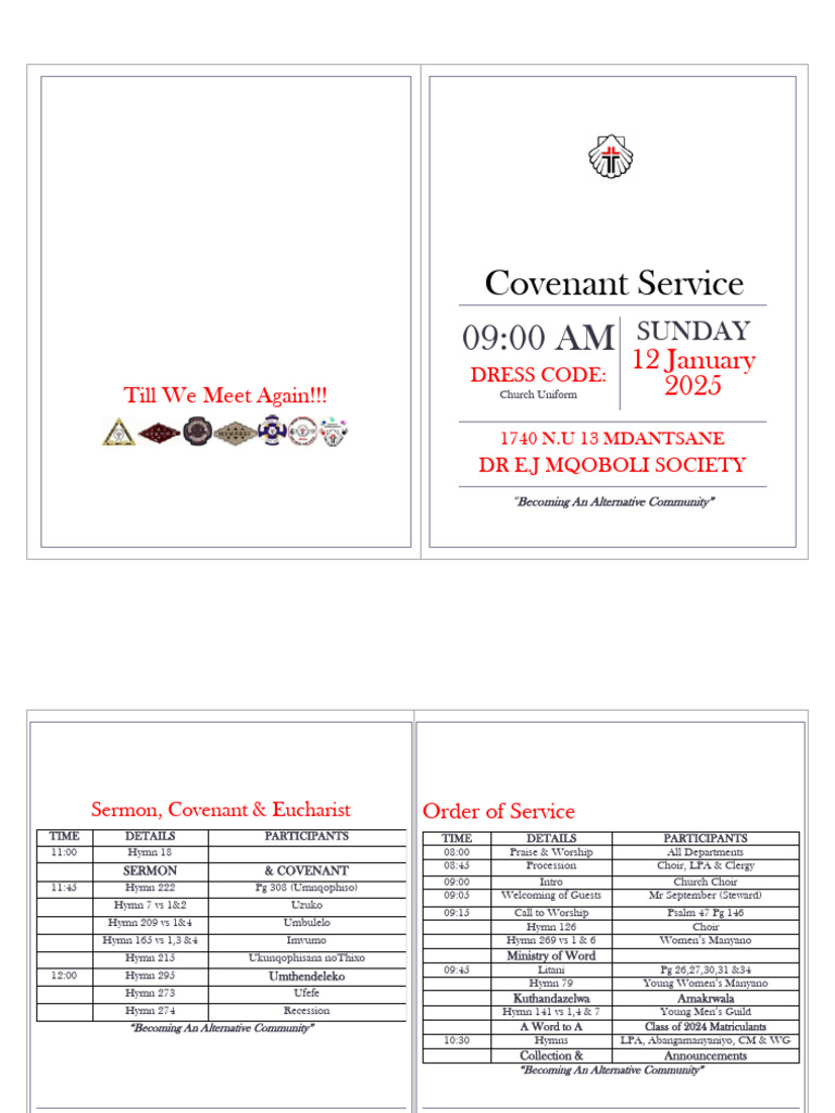 Covenant Service Order 2025 | PDF | Hymns | Christian Denominational ...