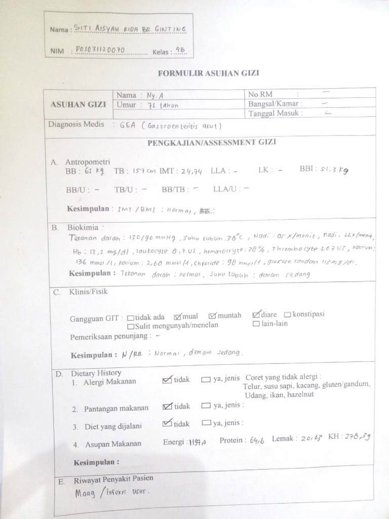 Siti Aisyah Rida Br Ginting_4B (Tugas kasus-formulir asuhan gizi) | PDF