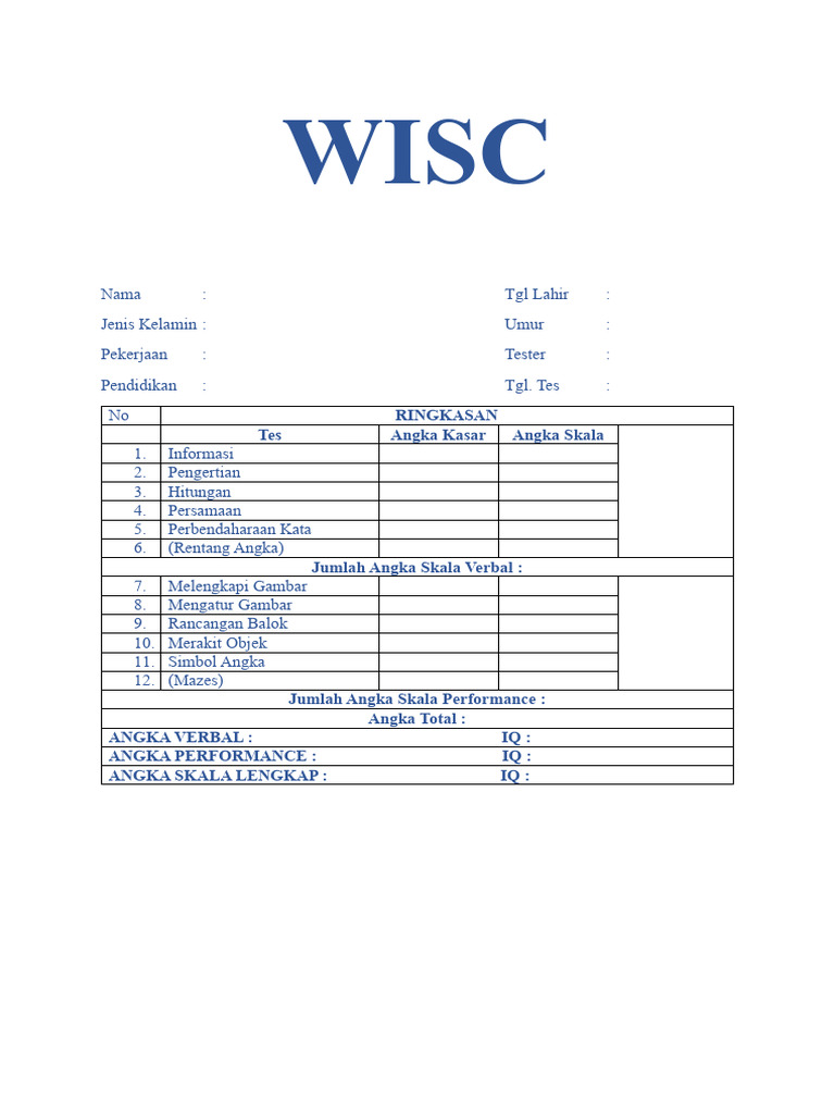 Skoring dan Contoh Tes WISC | PDF