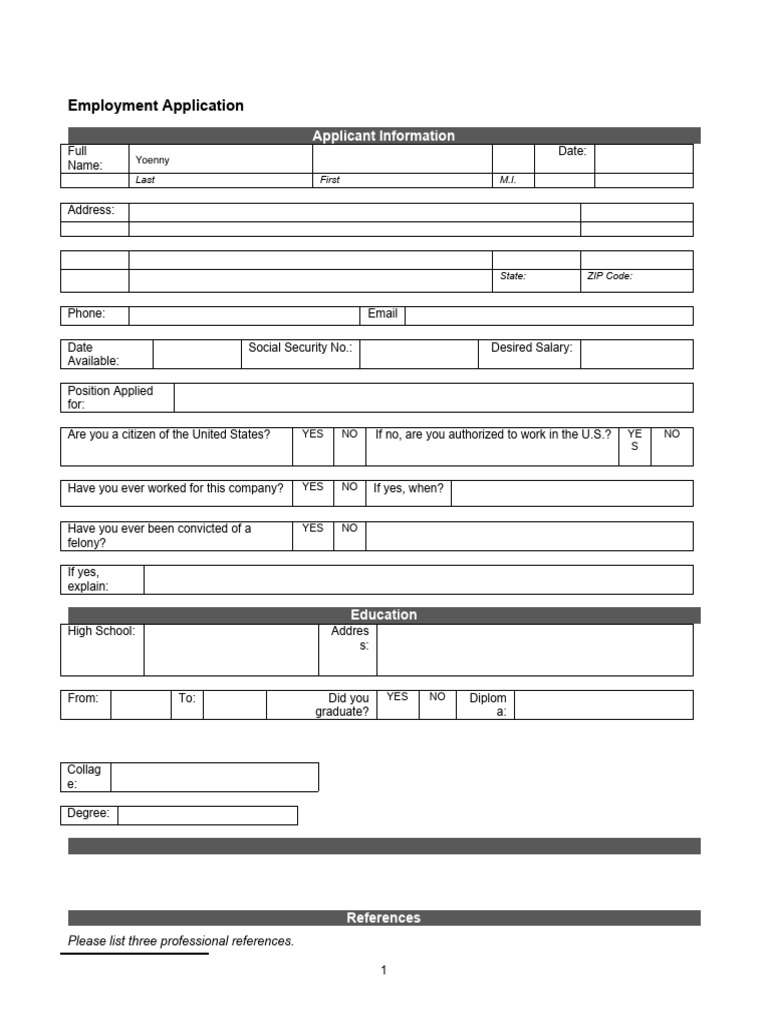 Employment Application Form Template | PDF