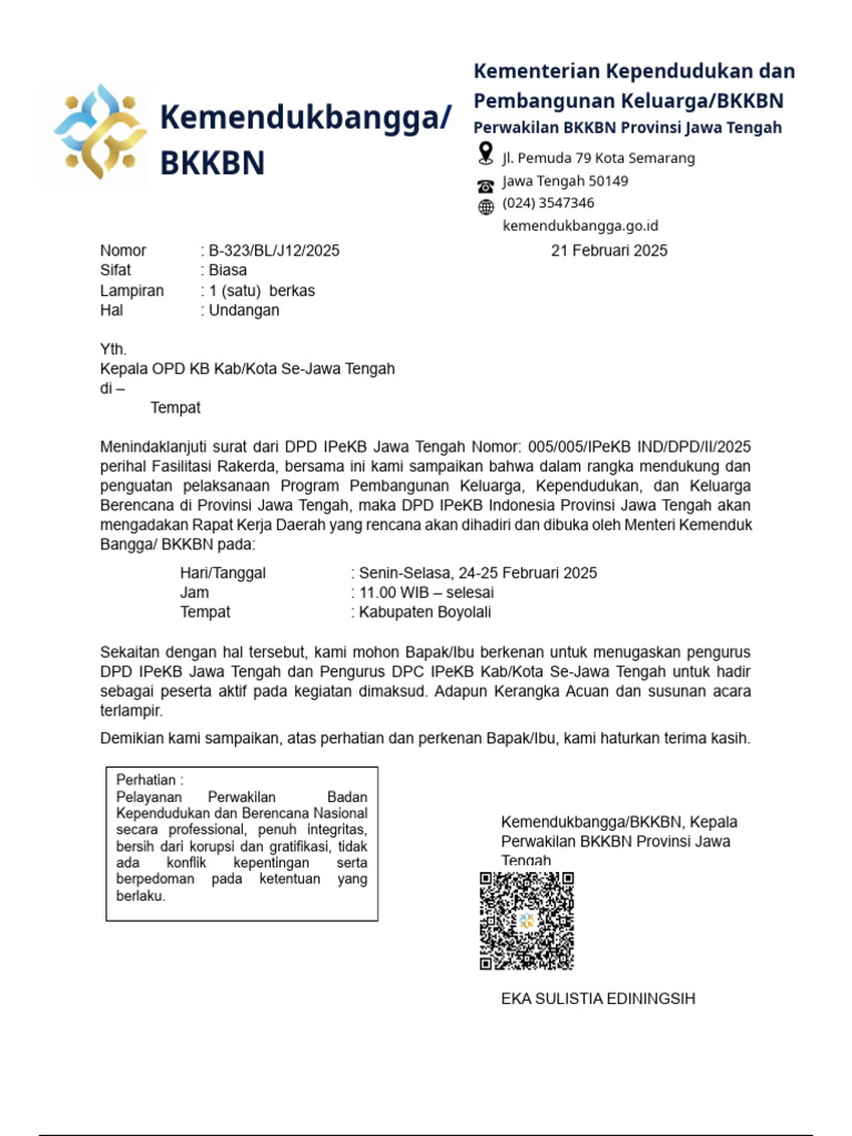 Undangan Rakerda IPeKB Jawa Tengah | PDF