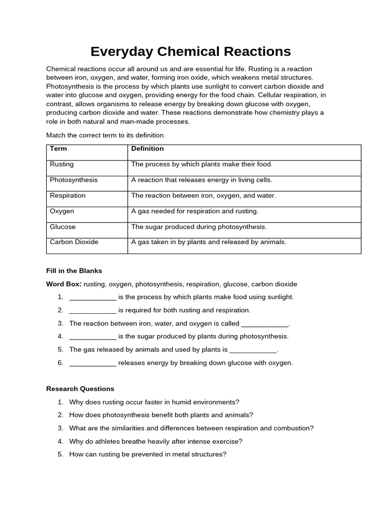 Everyday Chemical Reactions | PDF