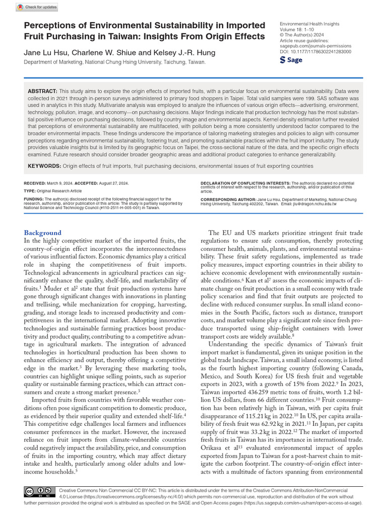 Hsu Et Al 2024 Perceptions of Environmental Sustainability in Imported Fruit Purchasing in ...