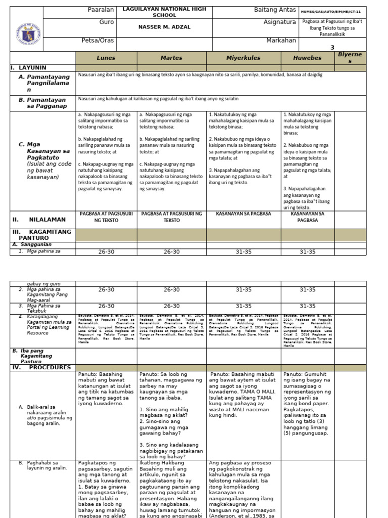Filipino-Dll Pagbasa at Pagsusuri 5 | PDF