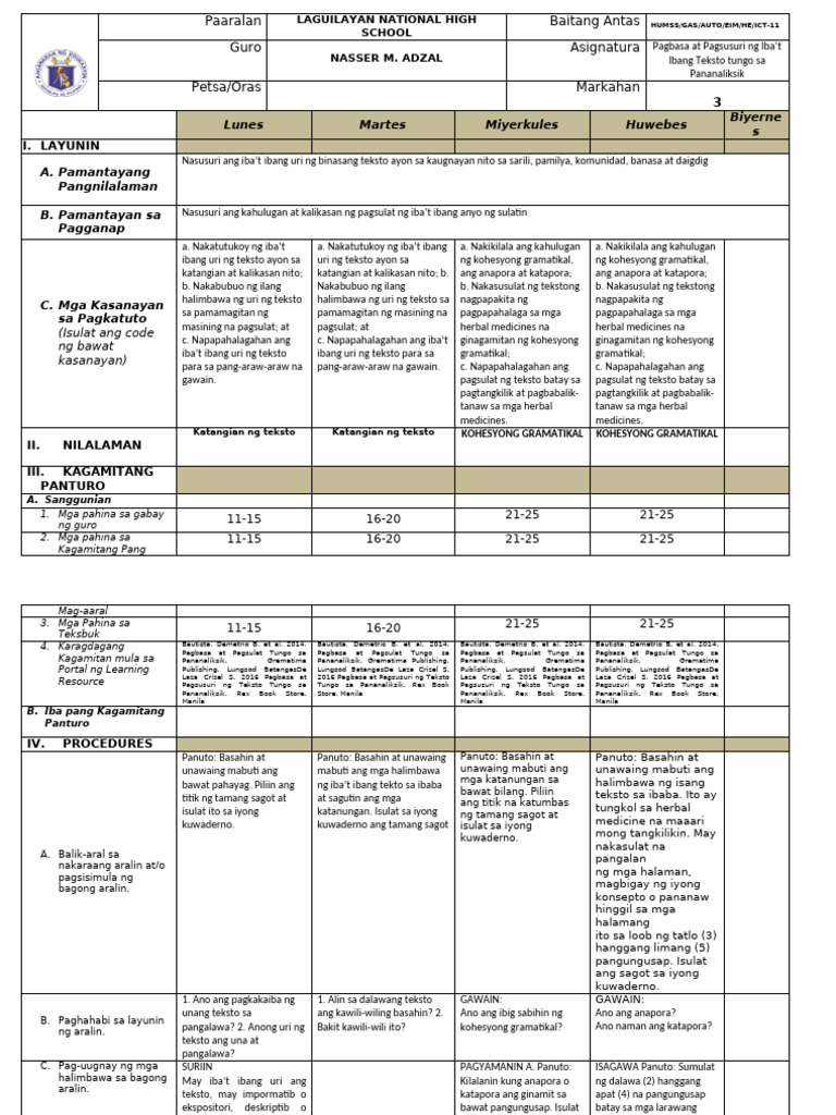 FILIPINO-DLL PAGBASA AT PAGSUSURI 3 | PDF