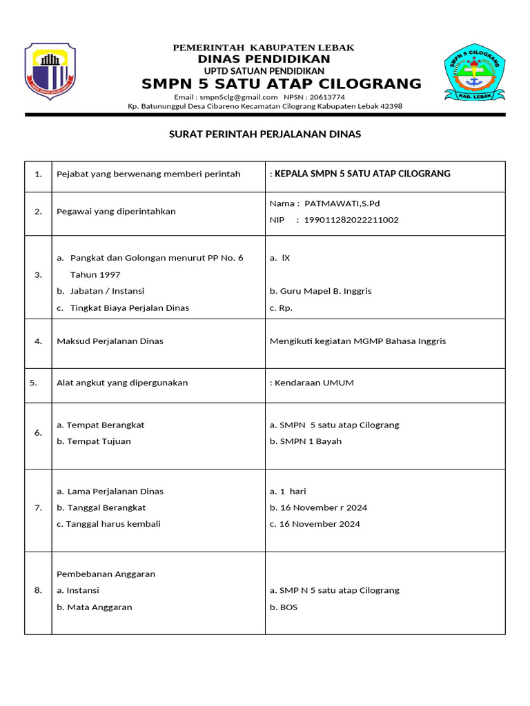 SPPD MGMP Inggris Nov 2024 | PDF