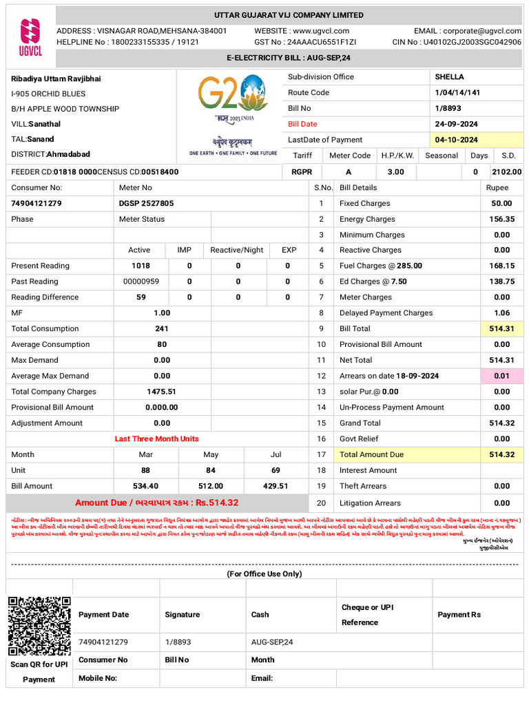 UGVCL Bill-74904121279 | PDF