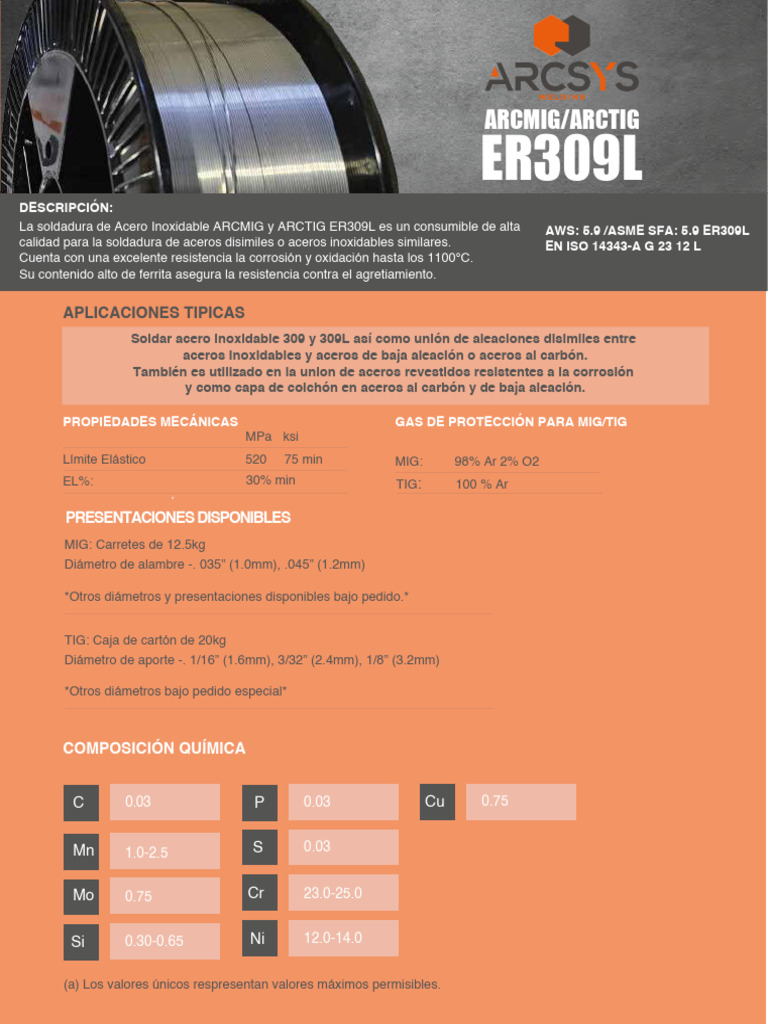 Ficha Tecnica ER309L | PDF