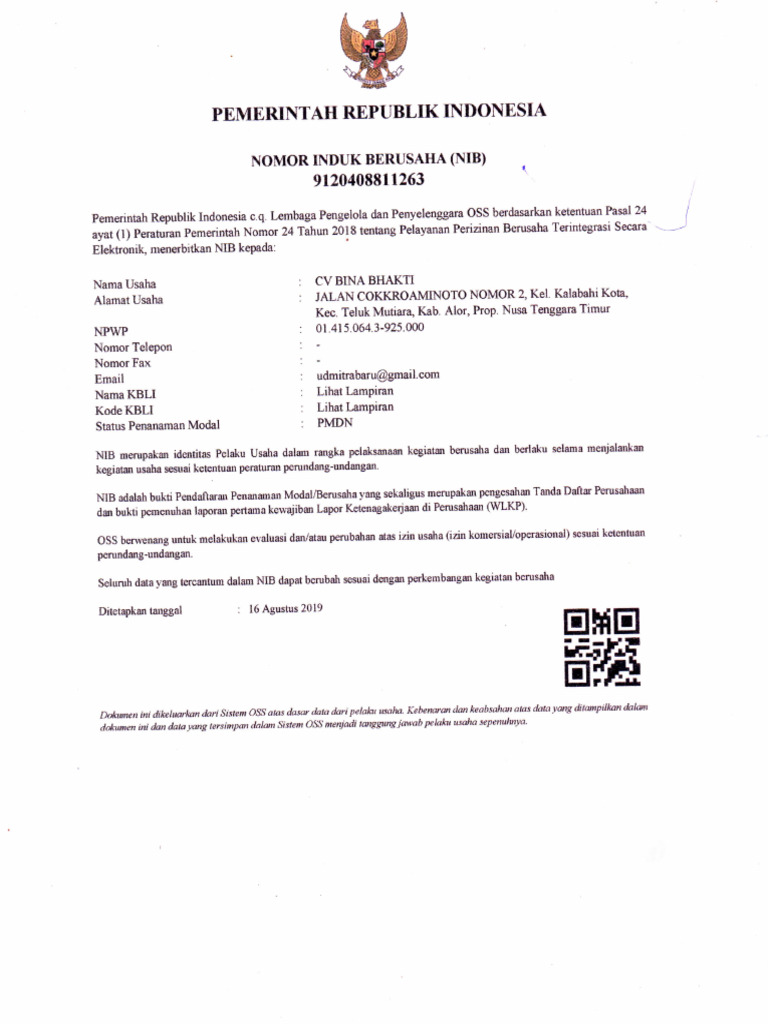 Nomor Induk Berusaha | PDF