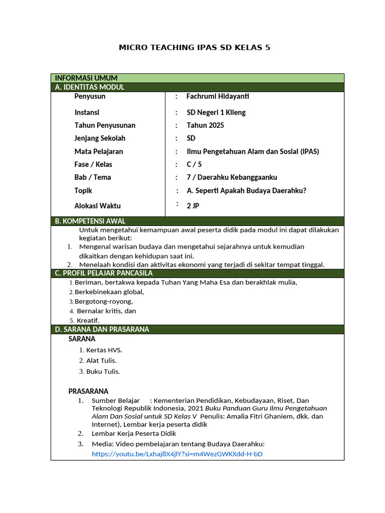 Modul Daerah Kebanggaanku | PDF