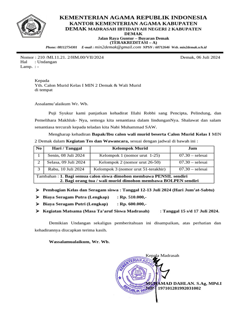 Undangan Calon Siswa Baru | PDF