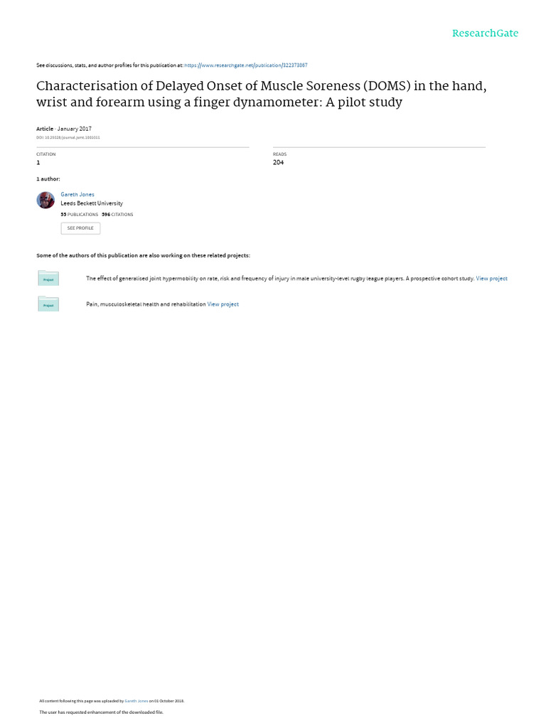 Characterisation of Delayed Onset of Musce Soreness (DOMS) in The Hand ...